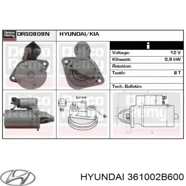 361002B600 Hyundai/Kia стартер - купити онлайн в Україні